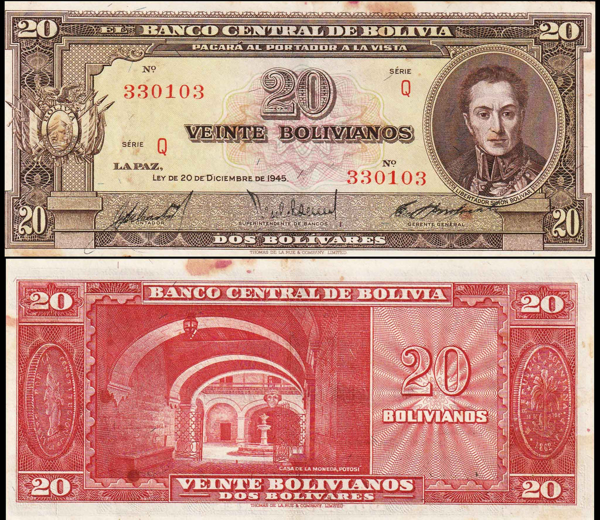 Bolivia 20 Bolivianos Used Banknote – Banknotecoinstamp