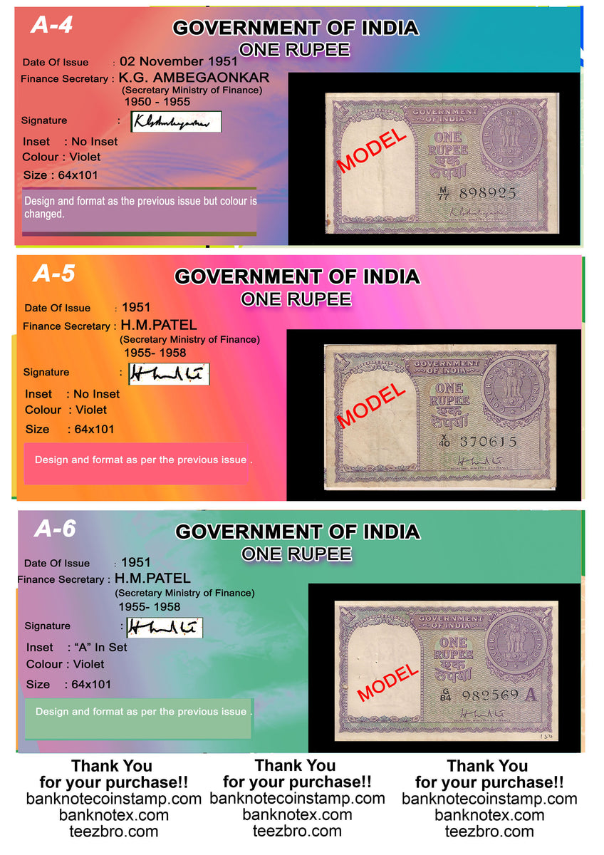 One Rupee Banknotes – Exhibition Printing Sheets A1 – A65 ...