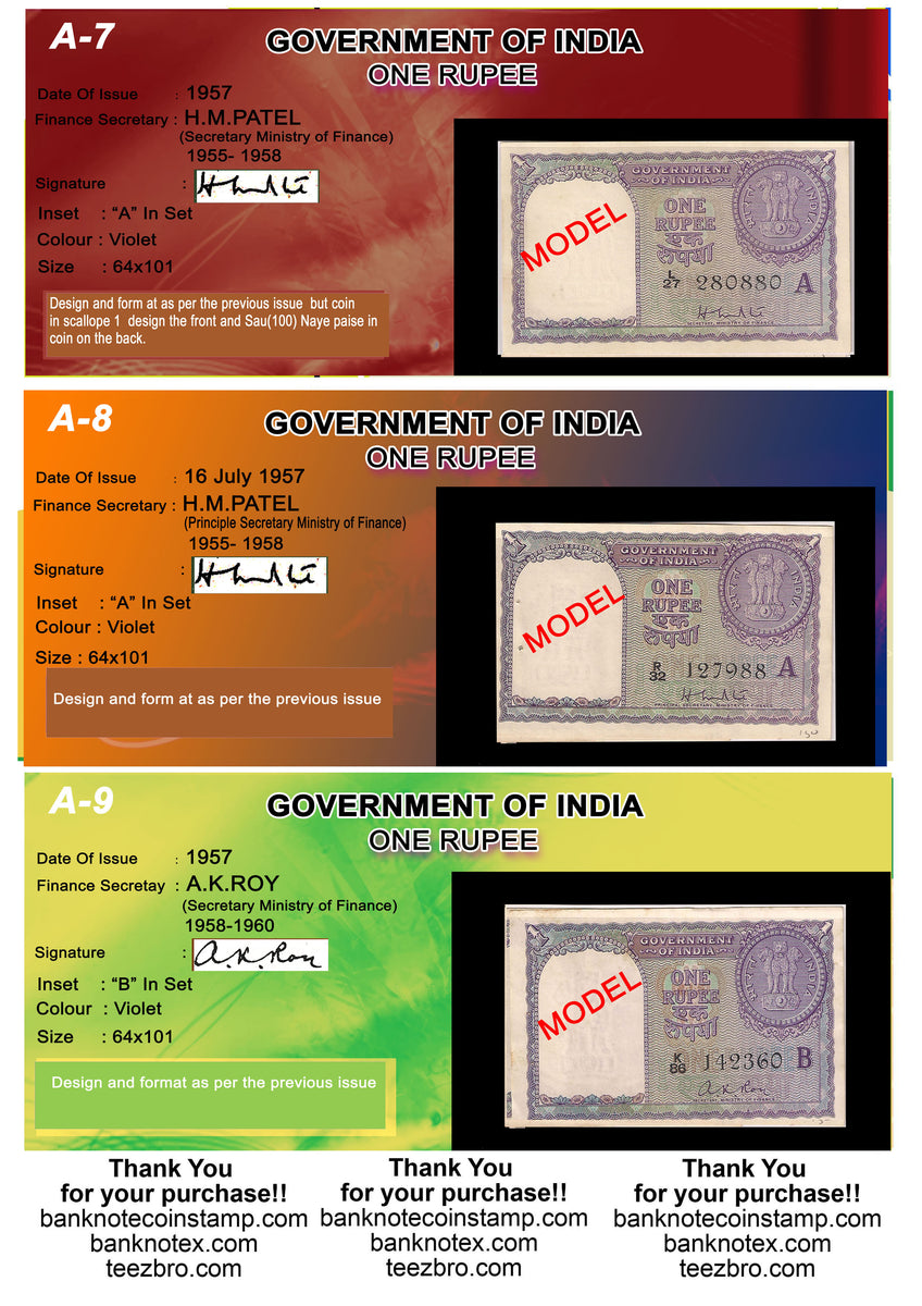 One Rupee Banknotes – Exhibition Printing Sheets A1 – A65 ...
