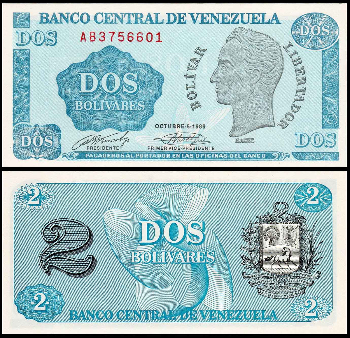 Venezuela 2 Bolívares Fine Banknote – Banknotecoinstamp