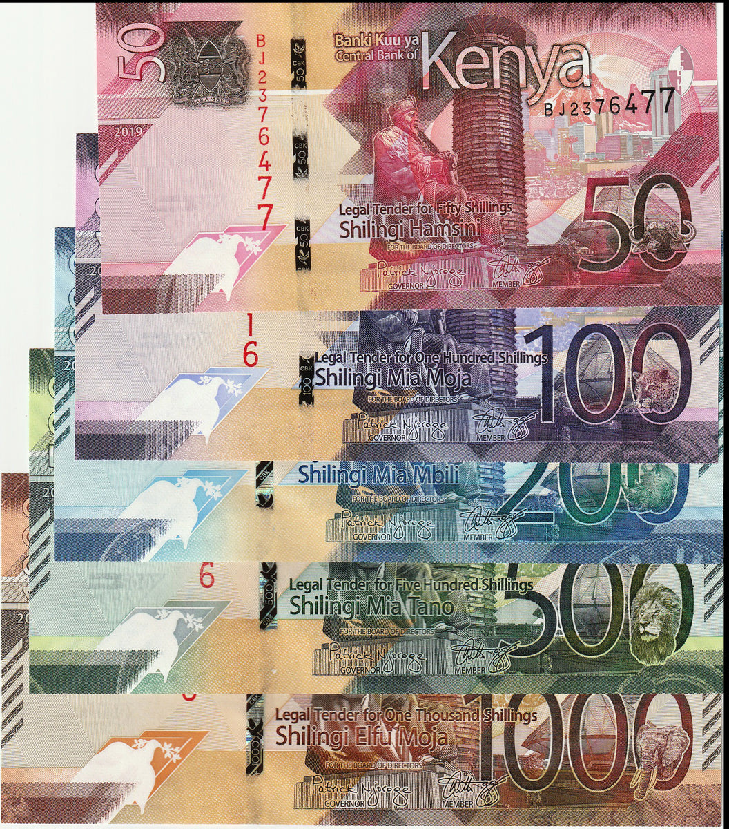 Kenya 50, 100, 200, 500, 1000 Shillings Very Fine Banknote Set ...