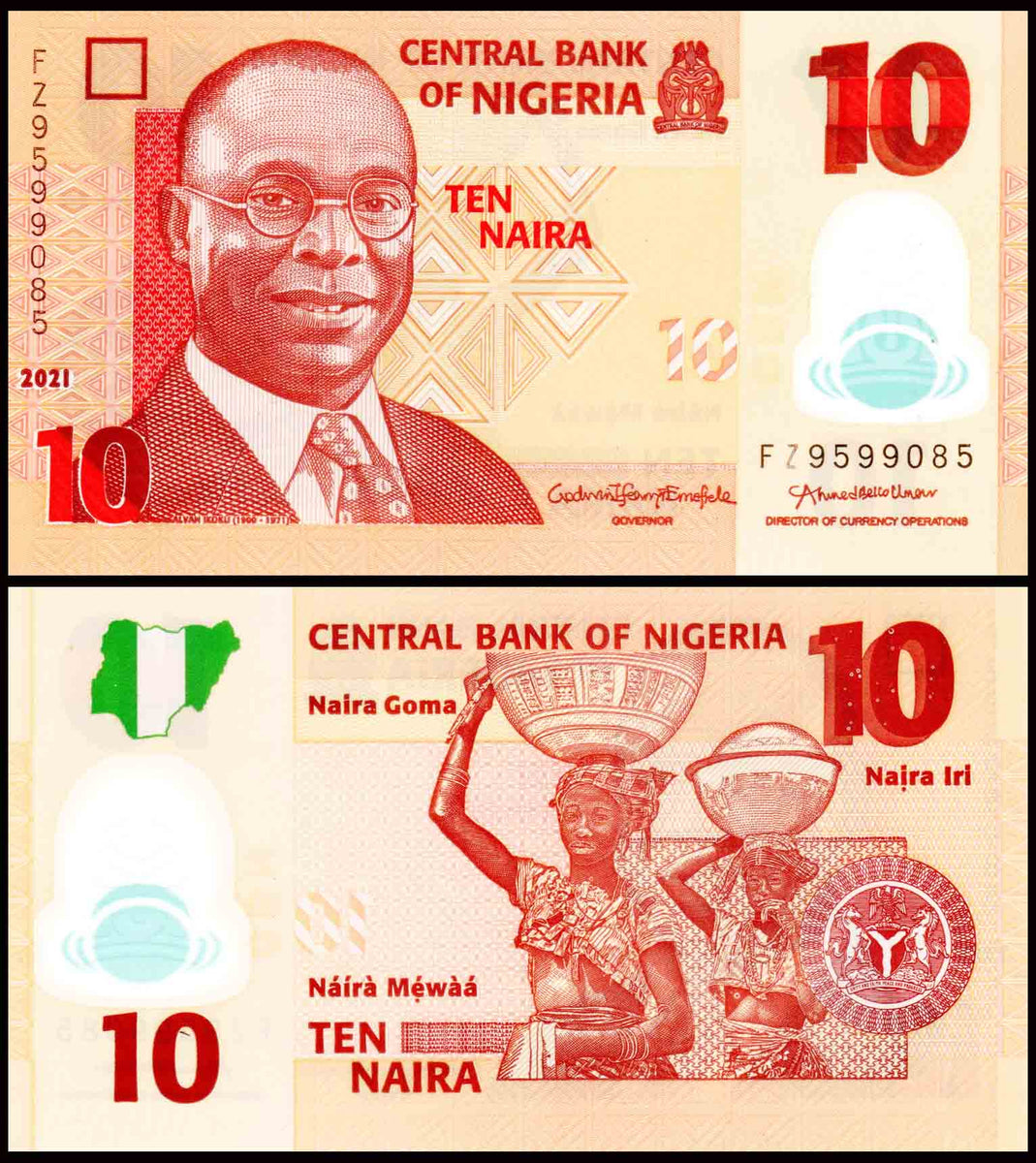 Nigeria 10 Naira Very Fine Polymer Banknote – Banknotecoinstamp