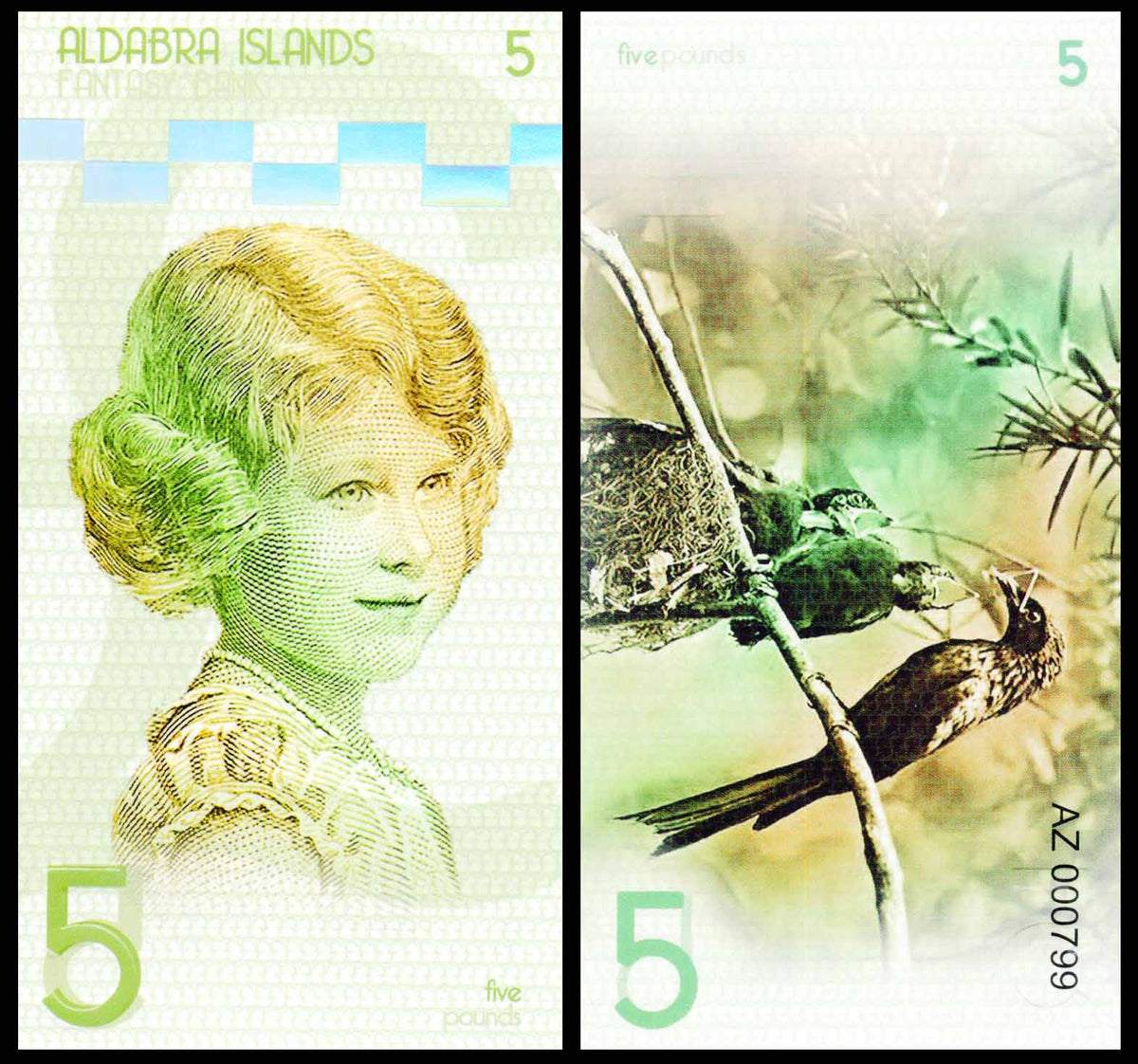 Aldabra Islands 5,10,50,100,200,500 Pounds Set Of 6 UNC Coupon note ...
