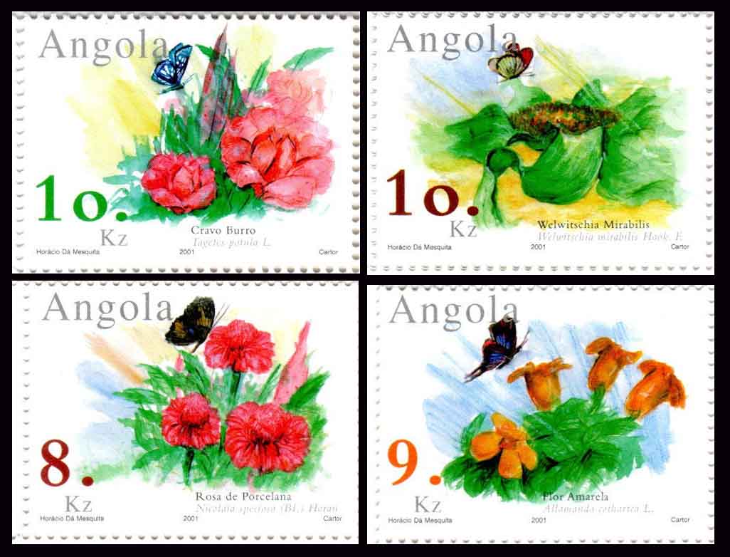 Angola Flowers Set Of 4 Postage Stamps – Banknotecoinstamp