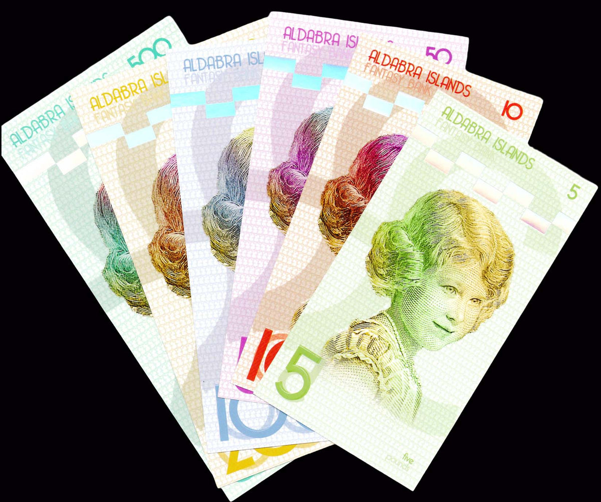 Aldabra Islands 5,10,50,100,200,500 Pounds Set Of 6 UNC Coupon note ...