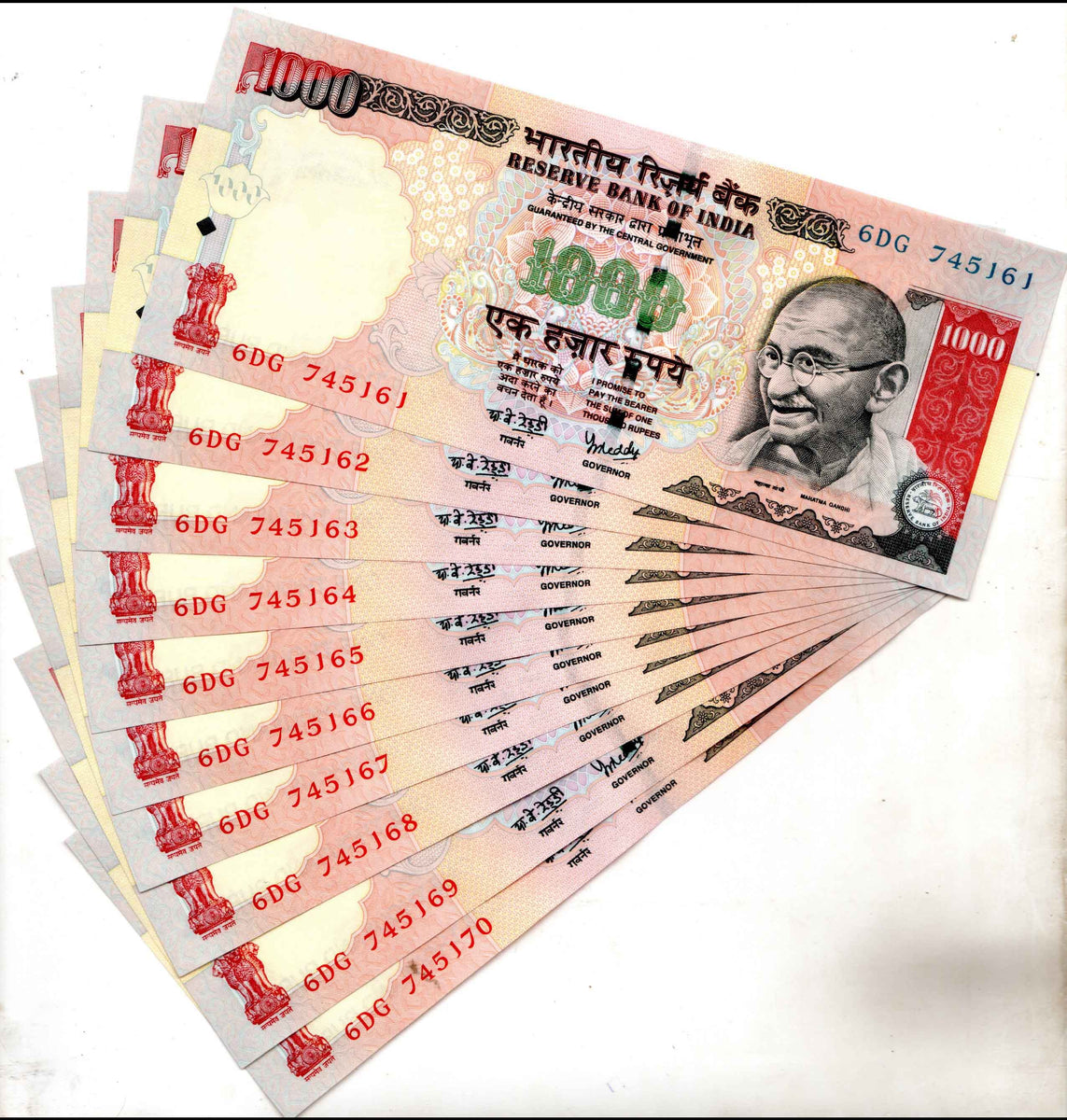 Indian 1000 Rupees Continuous Serial Number Very Fine Banknote ...