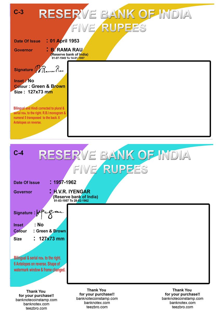 Five Rupees Banknotes - Exhibition Printing Sheet C1 - C45 ...
