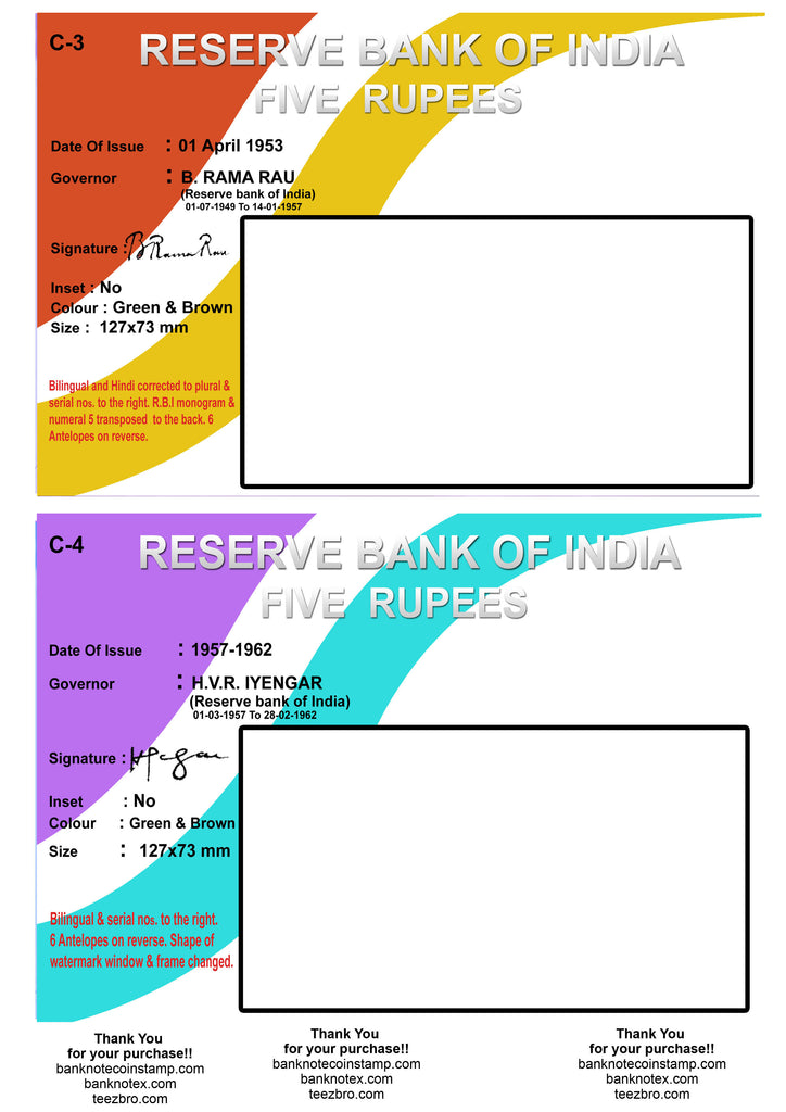 Five Rupees Banknotes – Exhibition Printing Sheets C1 – C45 ...
