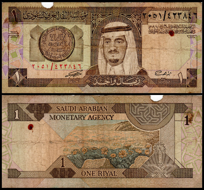 Saudi Arabia 1 Riyal Very Used & Damaged Banknote – Banknotecoinstamp