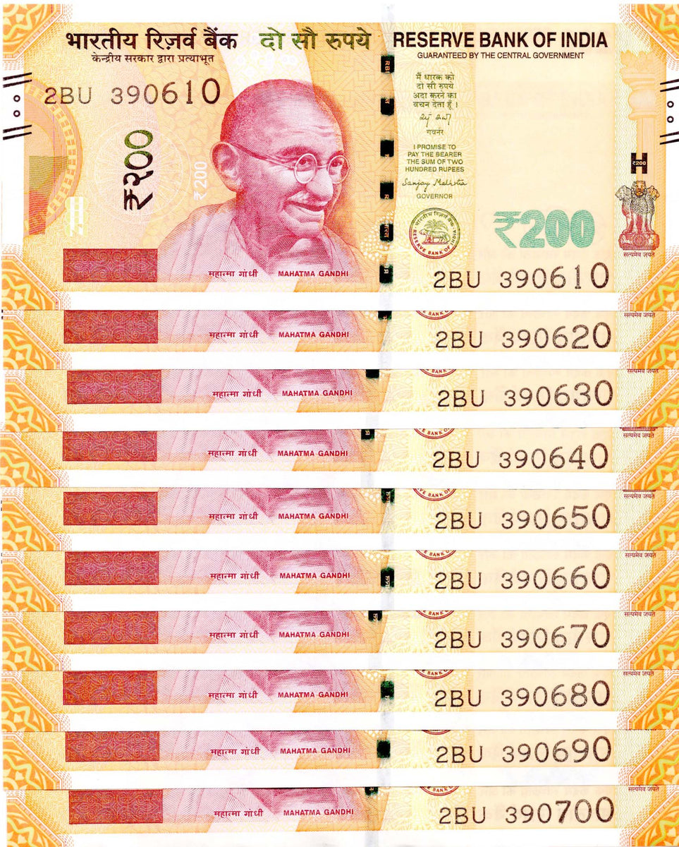 India 200 Rupees Fine Banknote (No : 390610 - 390700) Year : 2025 ...