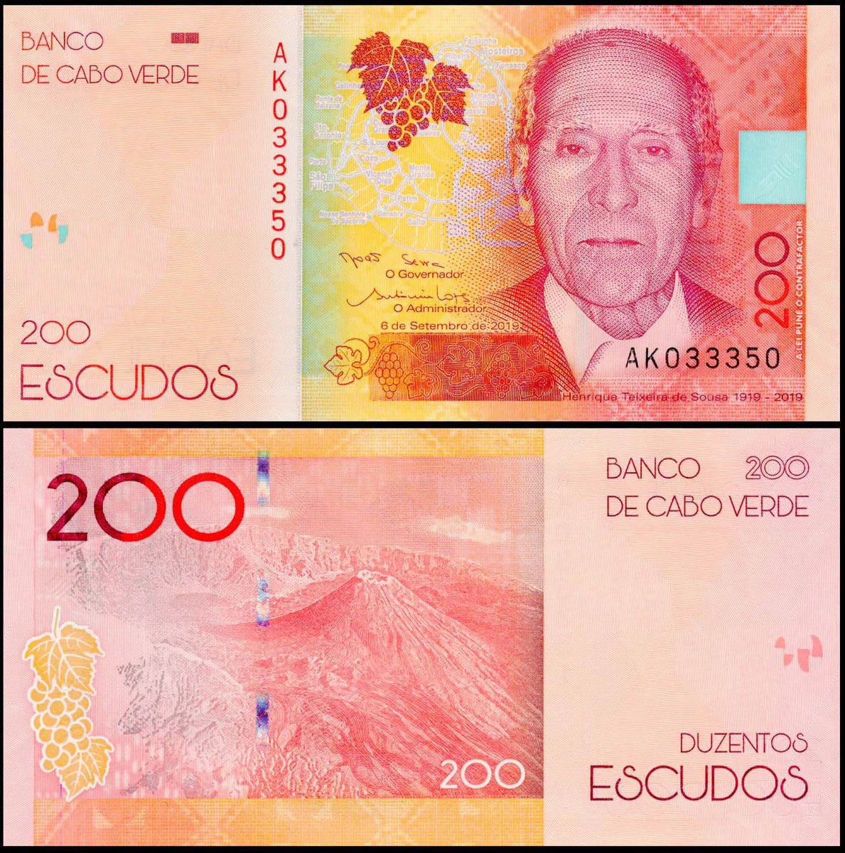 Cape Verde 200 Escudos UNC 2019 Banknote (Henrique Teixeira de Sousa ...