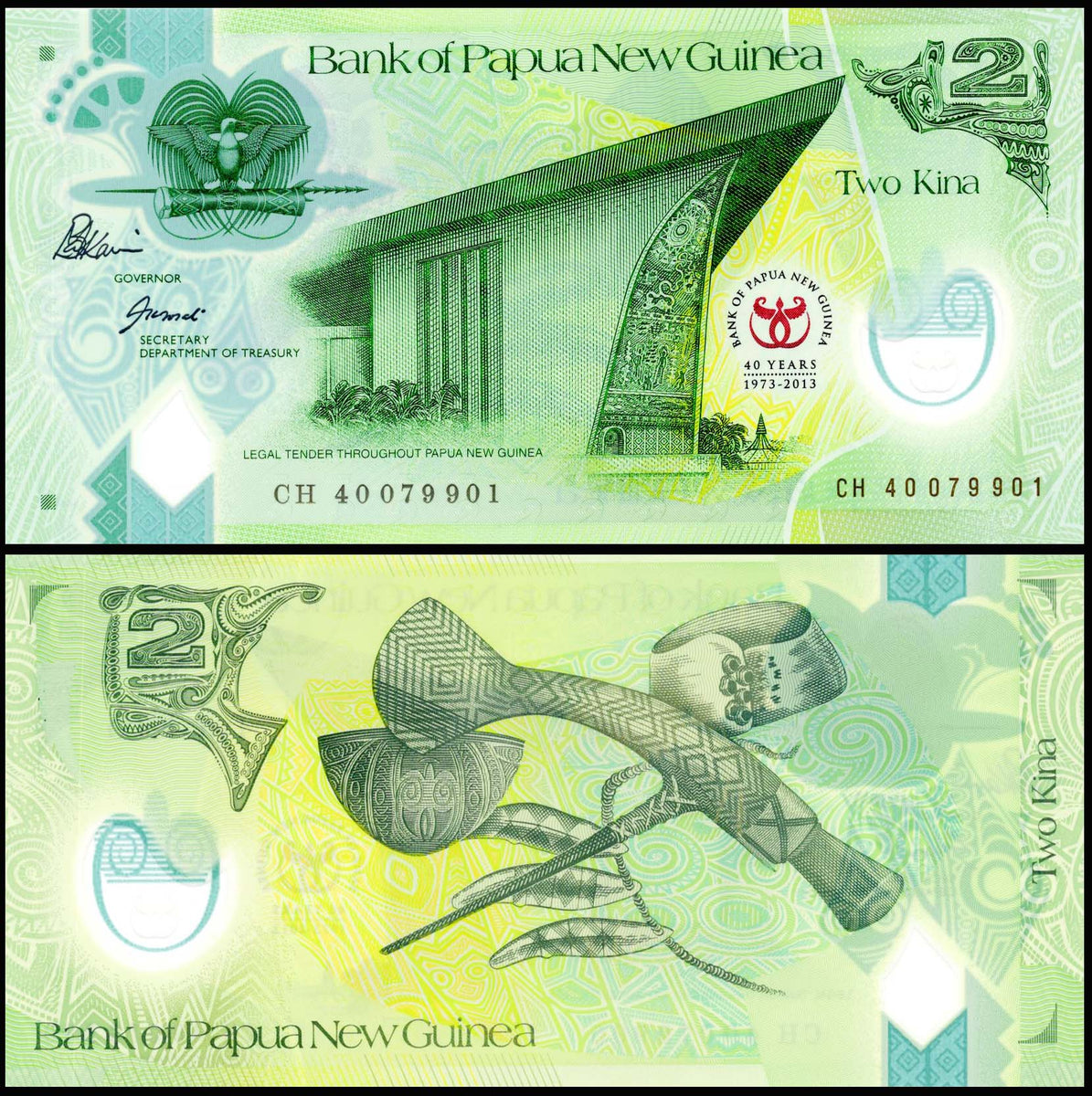 Papua New Guinea 2 Kina 40th Anniversary Of Commemorative UNC Polymer ...