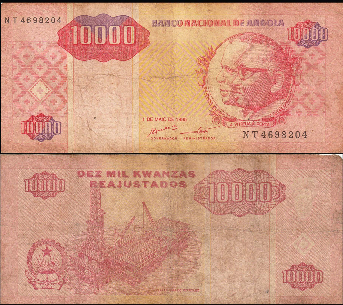 Angola 10,000 Kwanzas Reajustados – 1995, Neto & dos Santos Very Used ...