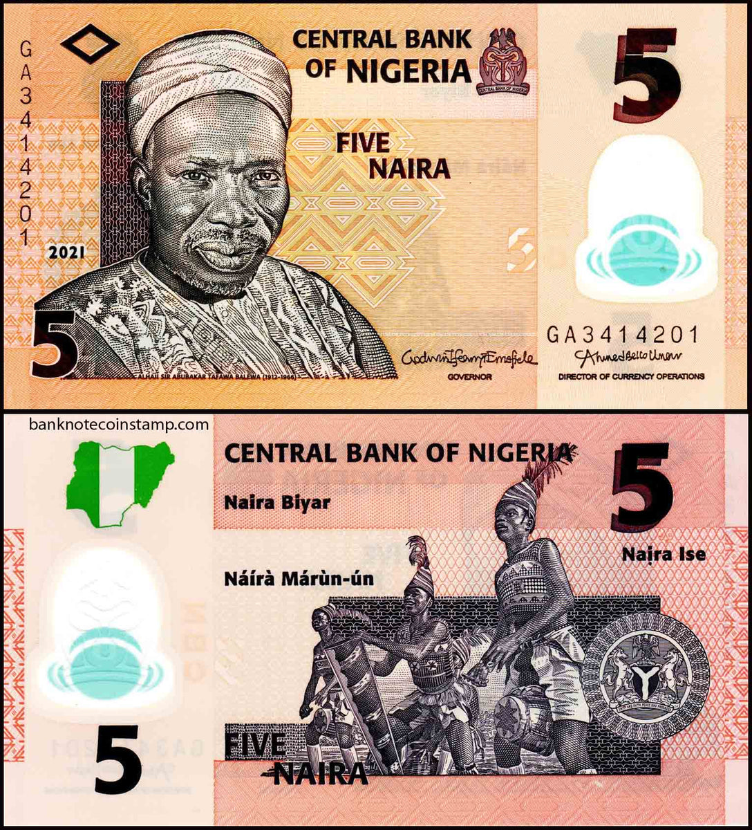 Nigeria 5 Naira Fine Polymer Banknote Year 2021 – Banknotecoinstamp
