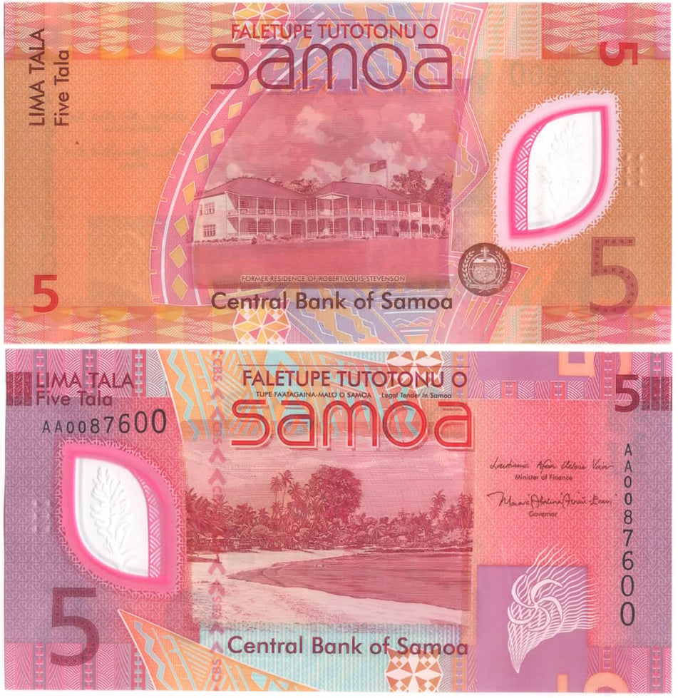 Samoa NEW 5 Tala UNC Polymer Banknote (B123a) – Banknotecoinstamp