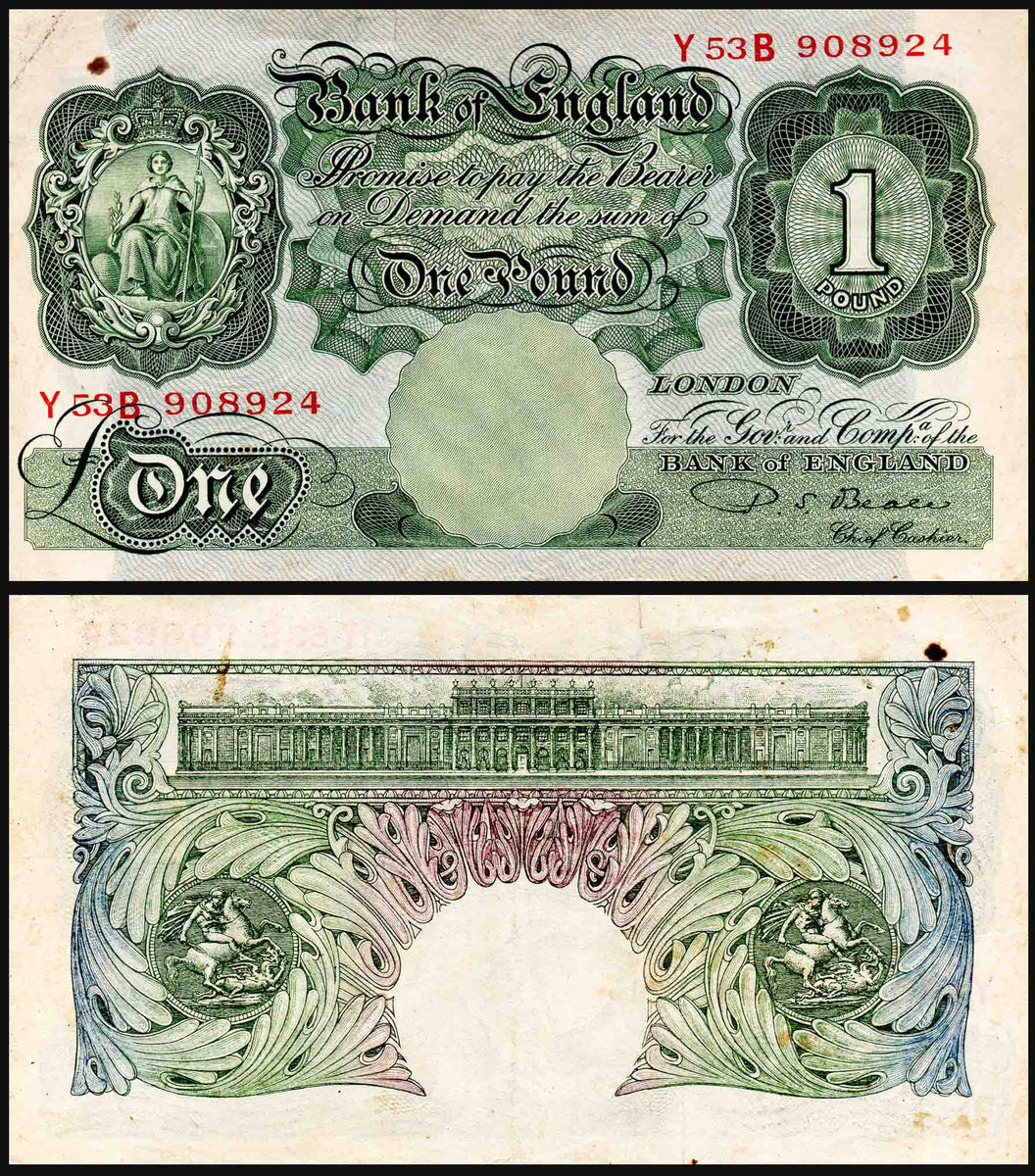 England 1 Pound Used & Damaged Banknote – Banknotecoinstamp