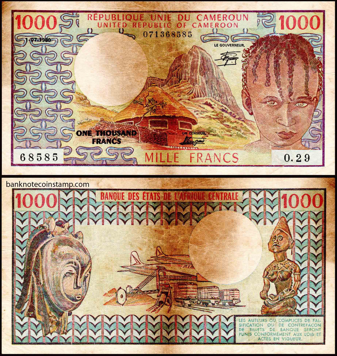 Central Africa State Cameroon 1000 Francs Used Banknote – Banknotecoinstamp