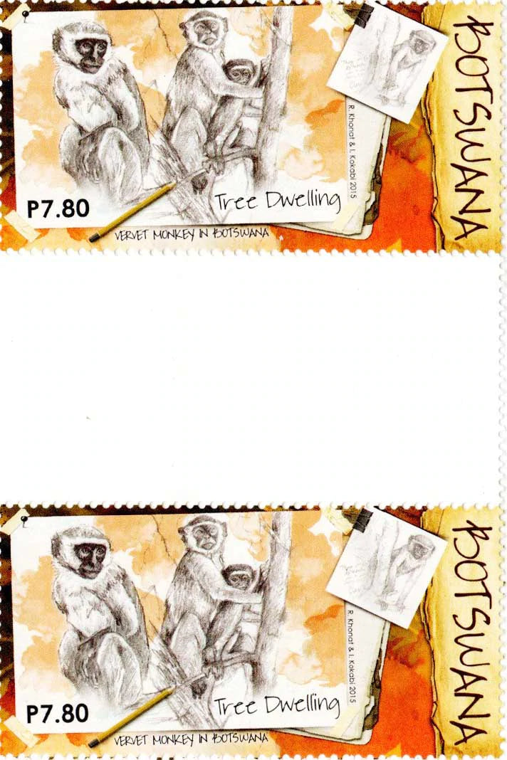 Botswana Vervet Monkey Tree Dwelling Gutter Pair Postage Stamps ...