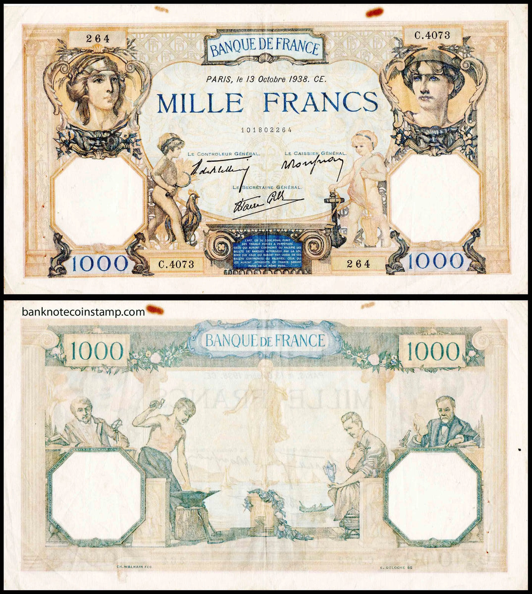 France 1000 francs Used Banknote – Banknotecoinstamp