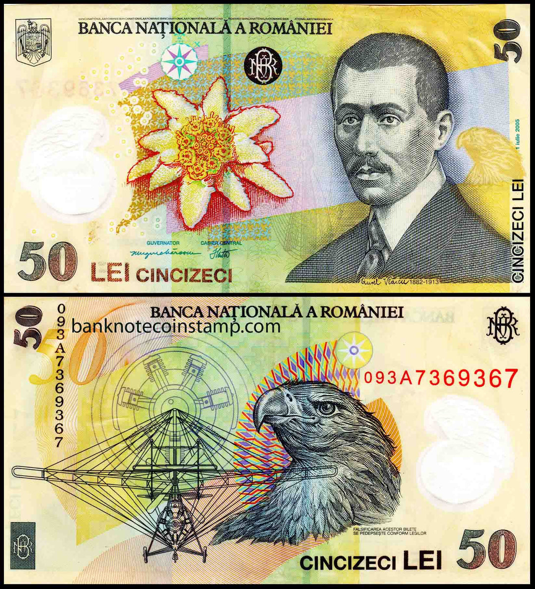 Romania 50 Lei Used Polymer Banknote – Banknotecoinstamp