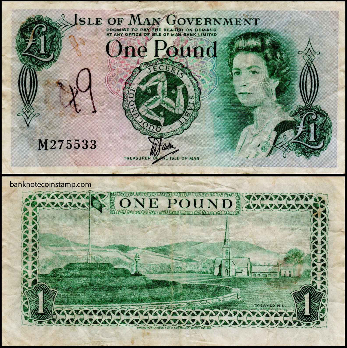 Isle of Man 1 Pound Elizabeth II Very Used Banknote T08 – Banknotecoinstamp