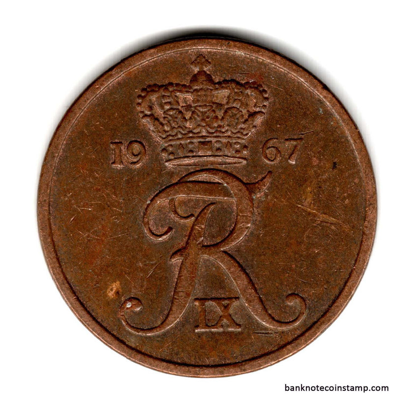 Denmark 5 Øre 1967 Very Used Coin– Banknotecoinstamp