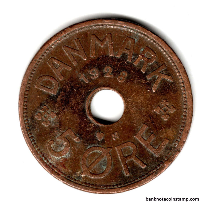 Denmark 5 Øre 1928 Very Used Coin– Banknotecoinstamp