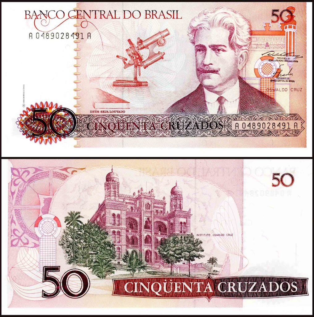 Brazil 50 Cruzados Used Banknote (M117)– Banknotecoinstamp