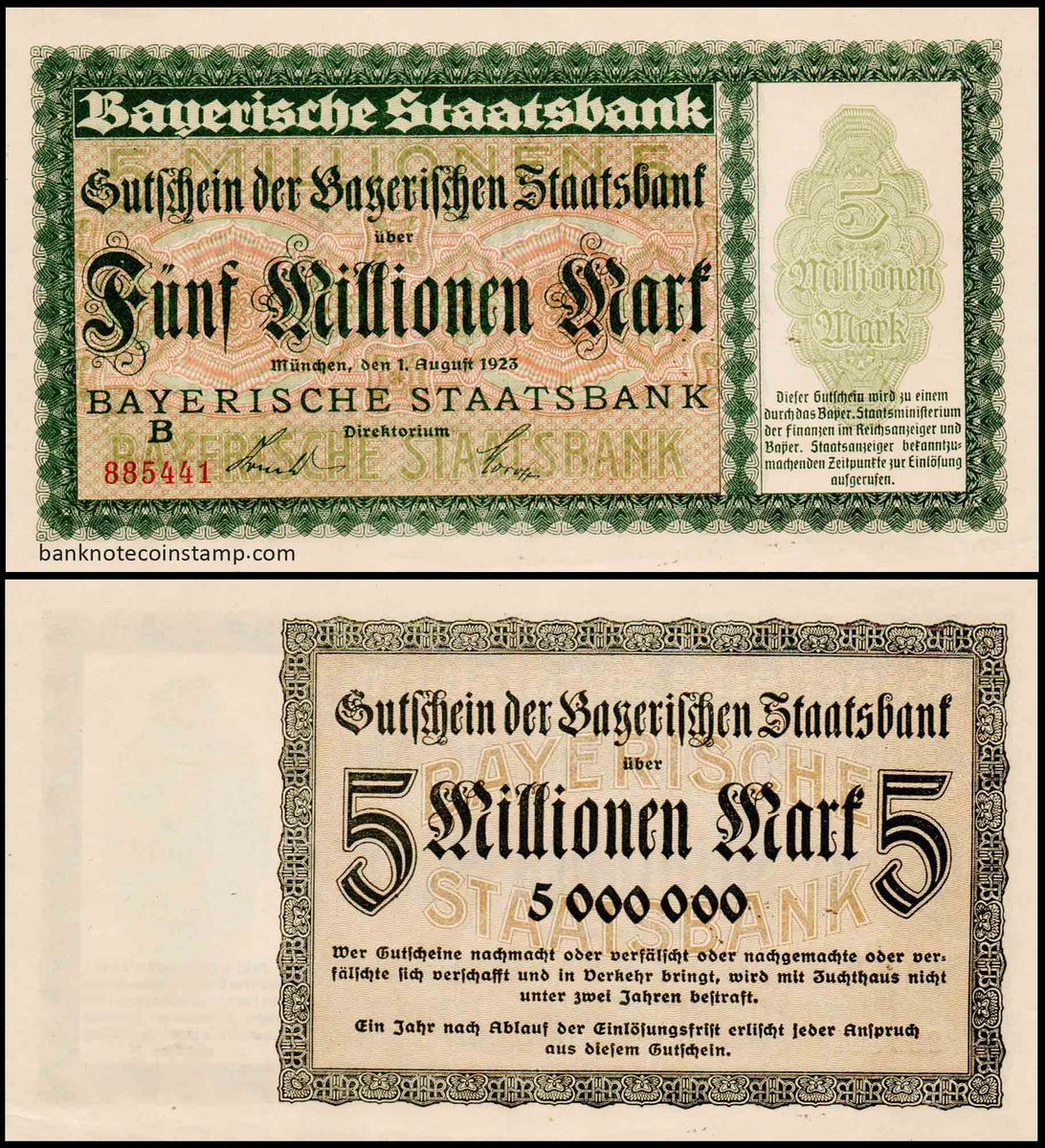 Germany 5 Million Mark Very Fine Banknote – Banknotecoinstamp
