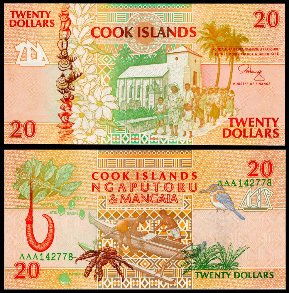 Cook Islands 20 Dollars NGAPUTORU & MANGAIA B109 (P9) – Banknotecoinstamp