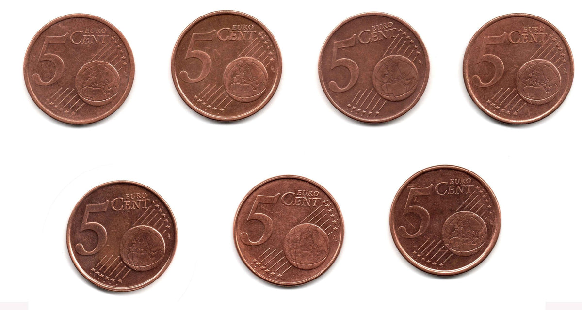 5 Euro Cent Variety of 7 Coin Used – Banknotecoinstamp